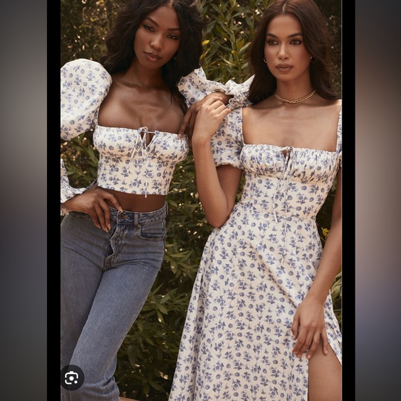 House of CB | Dresses | House Of Cb Tallulah Blue White Floral Dress ...